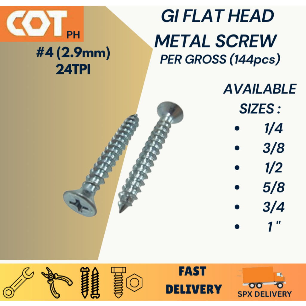 1gross GI/ Ordinary Flat Head Metal Screw Diameter:#4 | #5 | Length:1/4 ...