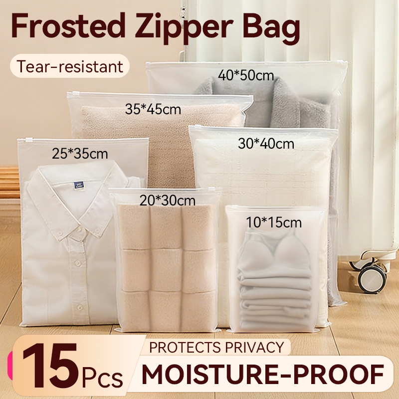 Reusable Frosted Zipper Lock Bag Clothing Bag Travel Pouch Storage Bag ...