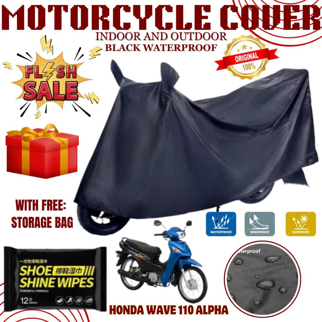 HONDA WAVE 110 ALPHA Waterproof Motorcycle Cover Black Outdoor ...