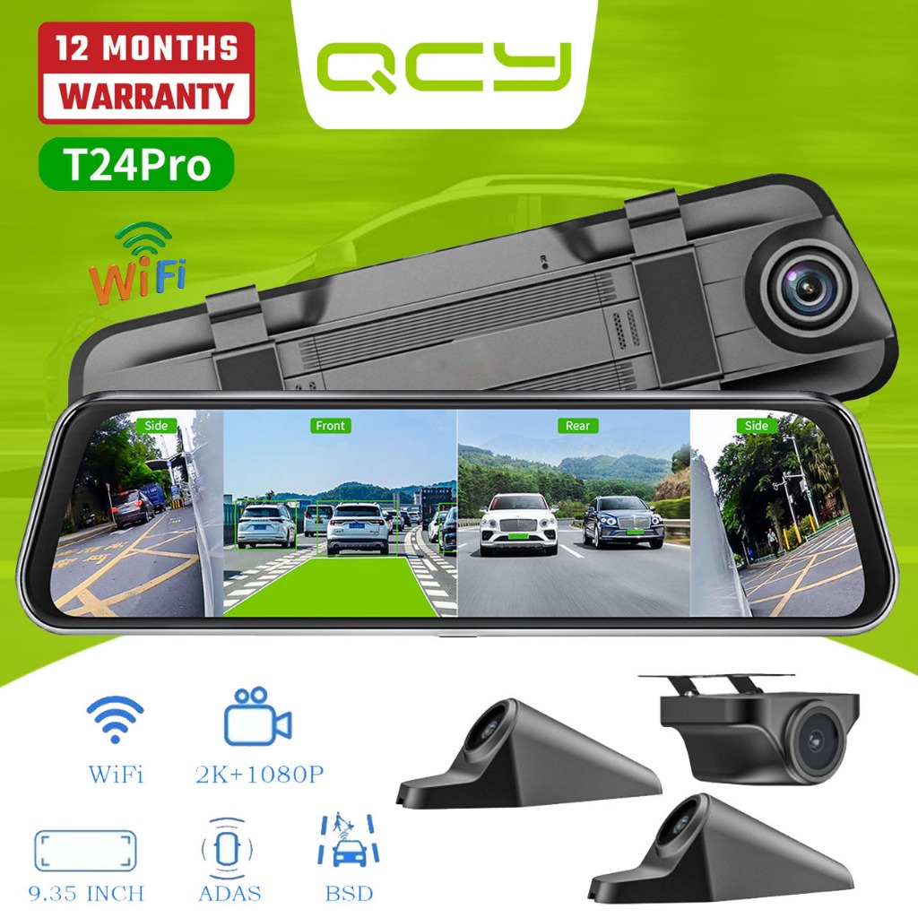 QCY T24pro 4-Way Dash Camera 9.35 inch Full Touch Screen Quad HD ADAS ...