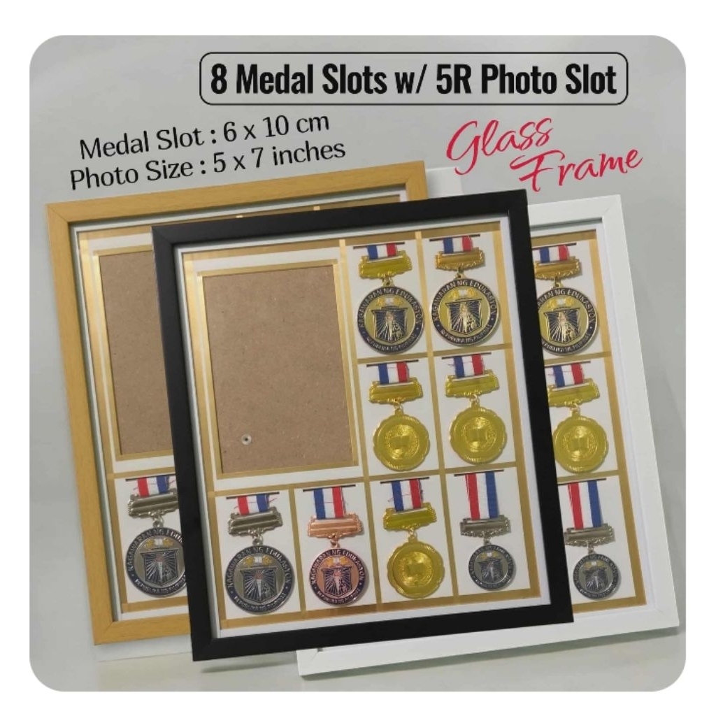 8 Medals w/ 5R Photo Frame (GLASS FRAME) - Medal Organizer Frame ...