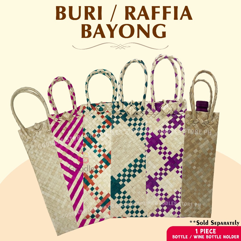Buri Bayong Wine Bottle Holder Tote Bag Raffia Carrier Philippine ...