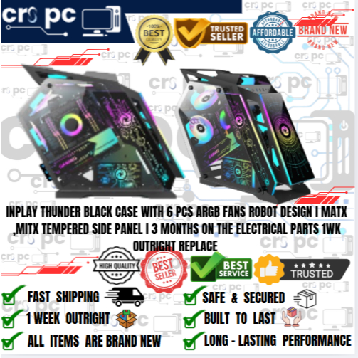 INPLAY THUNDER BLACK CASE WITH 6 PCS ARGB FANS ROBOT DESIGN I MATX ...