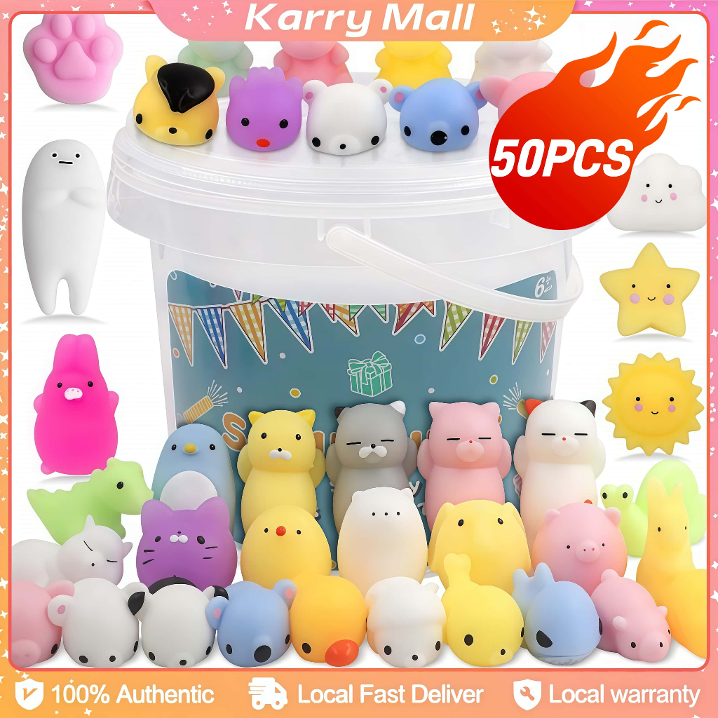 50PCS Kawaii Cartoon Mochi Squishies for Kids Stress Relief Squeeze ...