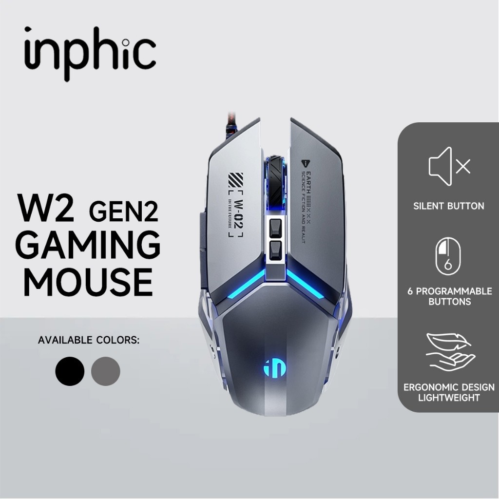 INPHIC W2 Wired Gaming Mouse 200-8800dpi 6 Customize Buttons Ergonomic ...