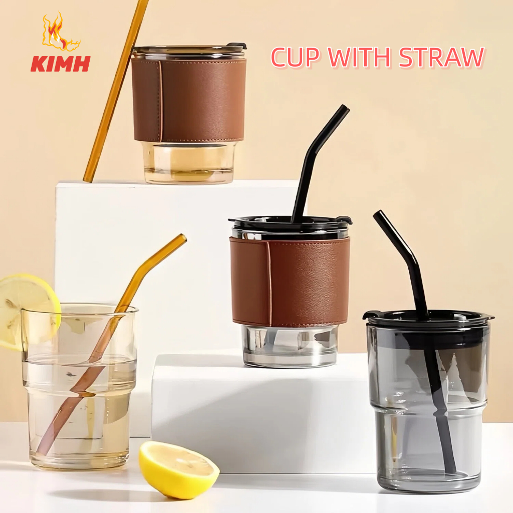 KIM Straw Cup Coffee Mug With Cover Double Wall Glass Cups Heat ...