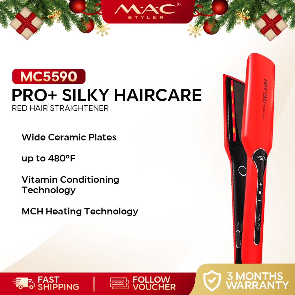 MAC Styler PRO+ Silky Haircare Red Hair Straightener Flat Iron MC5590 ...