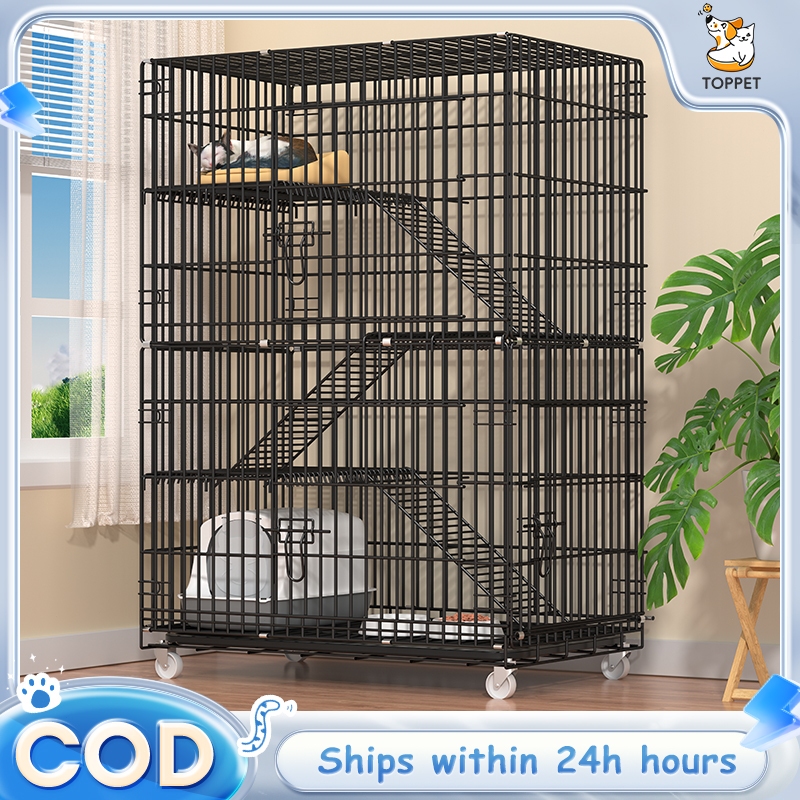 Cat Cage 4 Layer Foldable Pet Cagewith Wheels Large Space Cats House ...