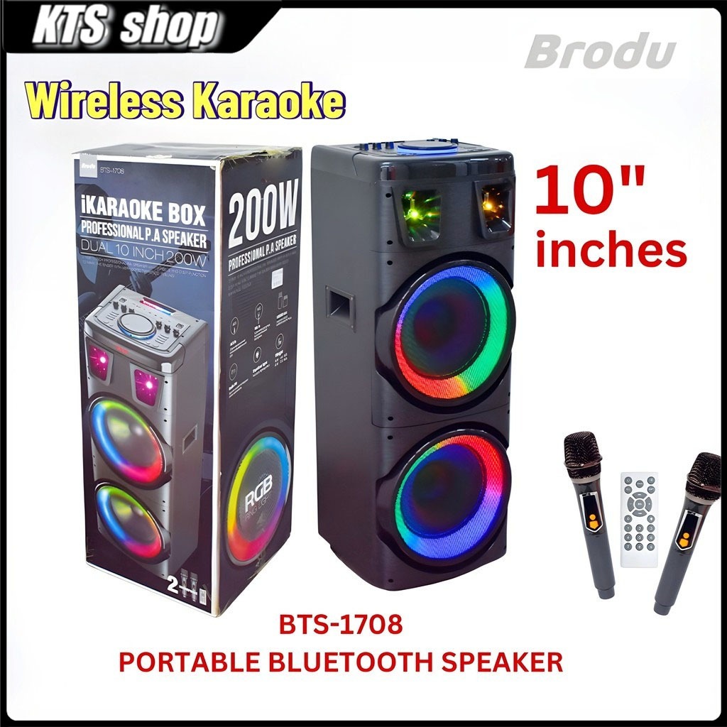 BTS-1708 portable bluetooth speaker with FM/USB with LED light 200w 10 ...