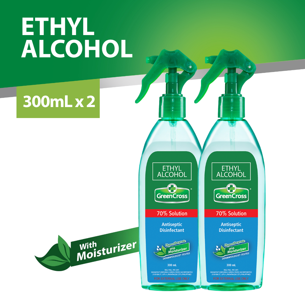 Green Cross Ethyl Alcohol with Moisturizer 70% Solution (300 mL) Set of ...