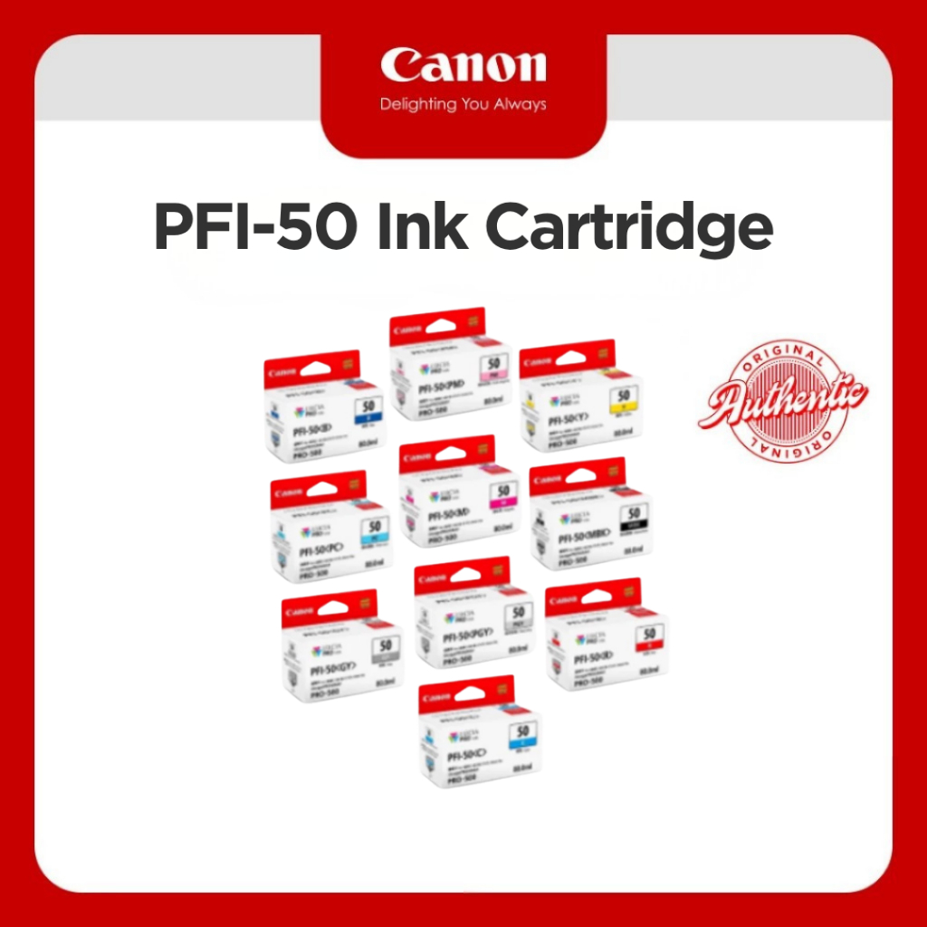 Canon PFI-50 Ink Cartridge (Black, Cyan, Magenta, Gray, Red, Blue ...