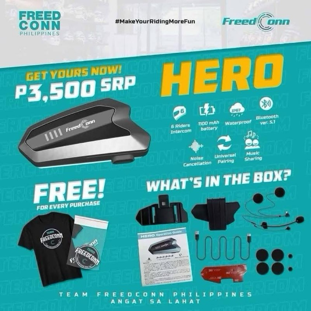 FREEDCONN HERO MOTORCYCLE HELMET BLUETOOTH INTERCOM (W/Free T-Shirt ...