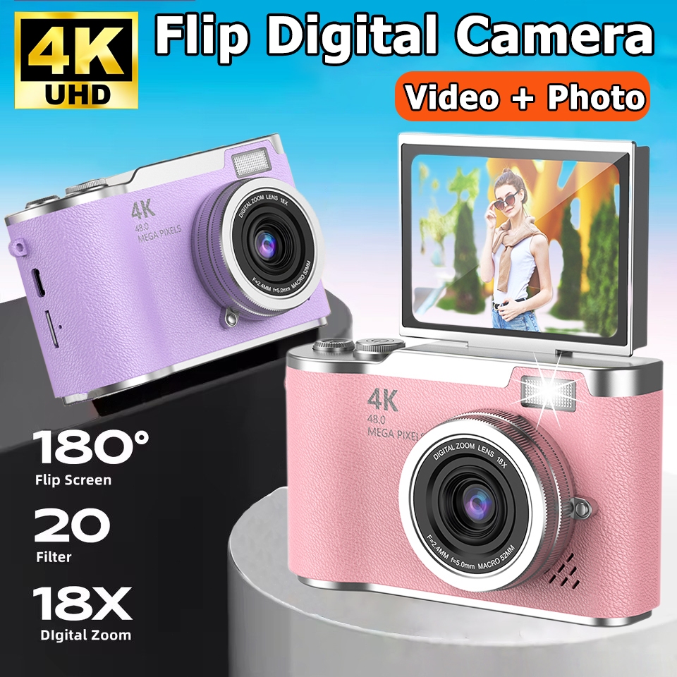 4K FHD Retro Digital Camera Flip Screen 180° 48MP Photography 32X Zoom ...