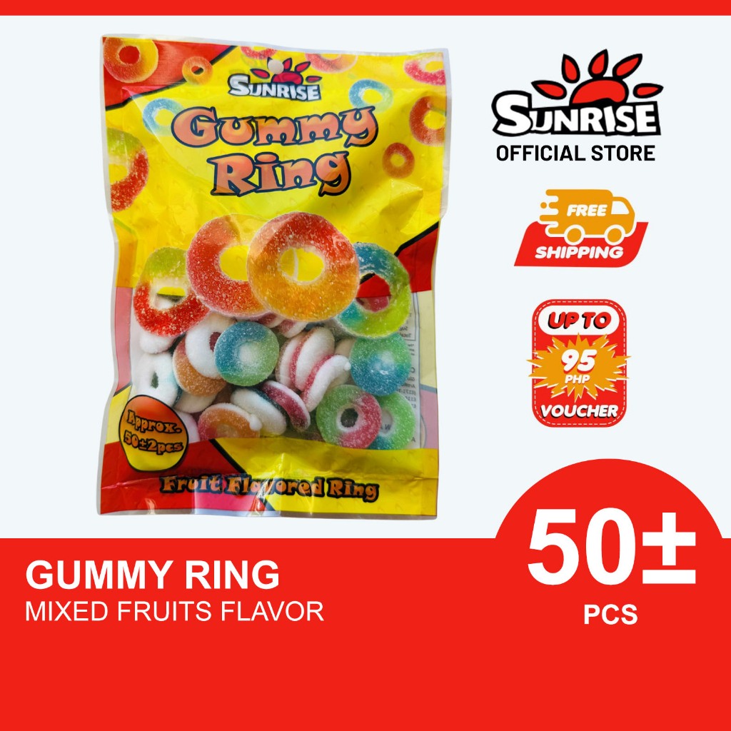 Sunrise Gummy Ring Chewy Gummies Candies Sour Mixed Flavor Snack 52±pcs ...