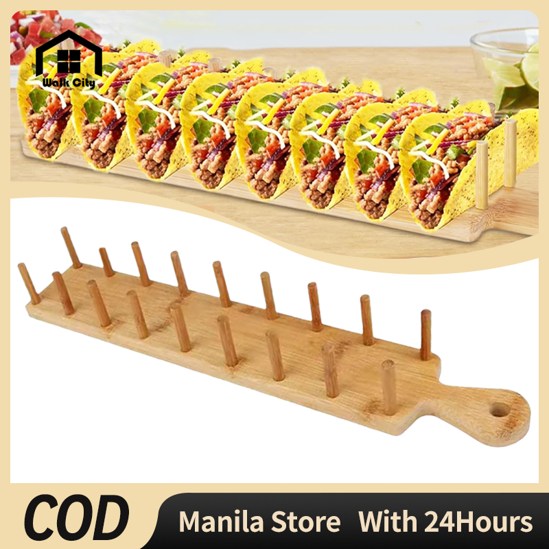 Taco Tray Bamboo Wooden Tacos Holder Taco Shell Stand Tray Kitchen ...