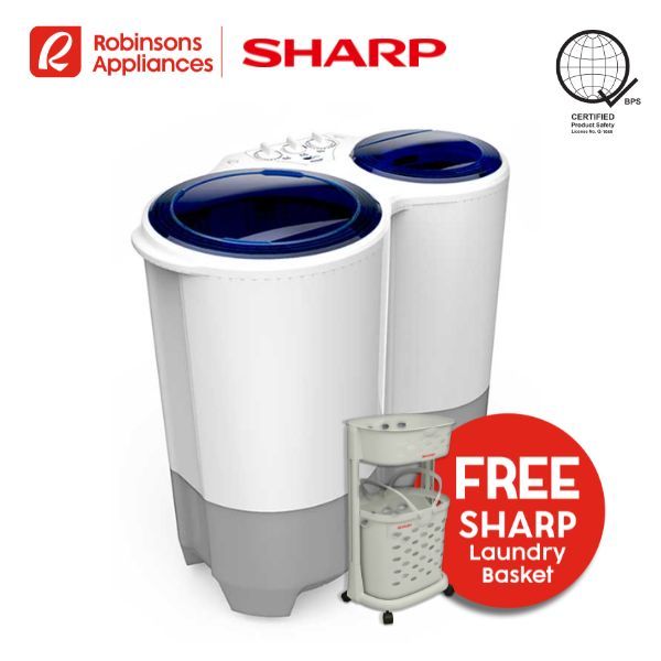 Sharp 7.5 kg Twin Tub Washing Machine (ES-7535T(BL)) + FREE Sharp ...