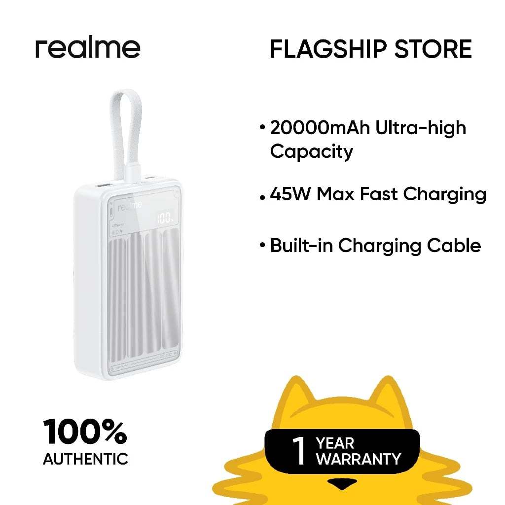 realme 45W Cabled Power Bank (2000mAh Ultra-high Capacity, 45W Max Fast ...