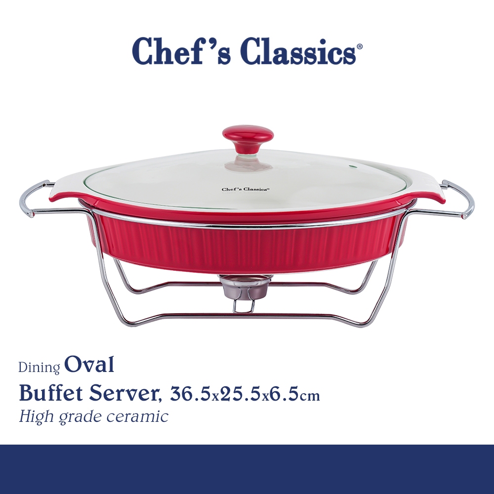 Chef's Classics Dining Ceramic Oval Buffet Food Server, Red 36.5x25.5x6 ...