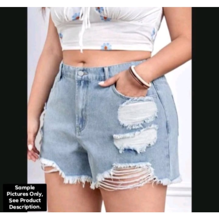 HIGHWAIST TATTERED SHORT UP TO PLUS SIZE WOMEN REFURBISHED | Shopee ...