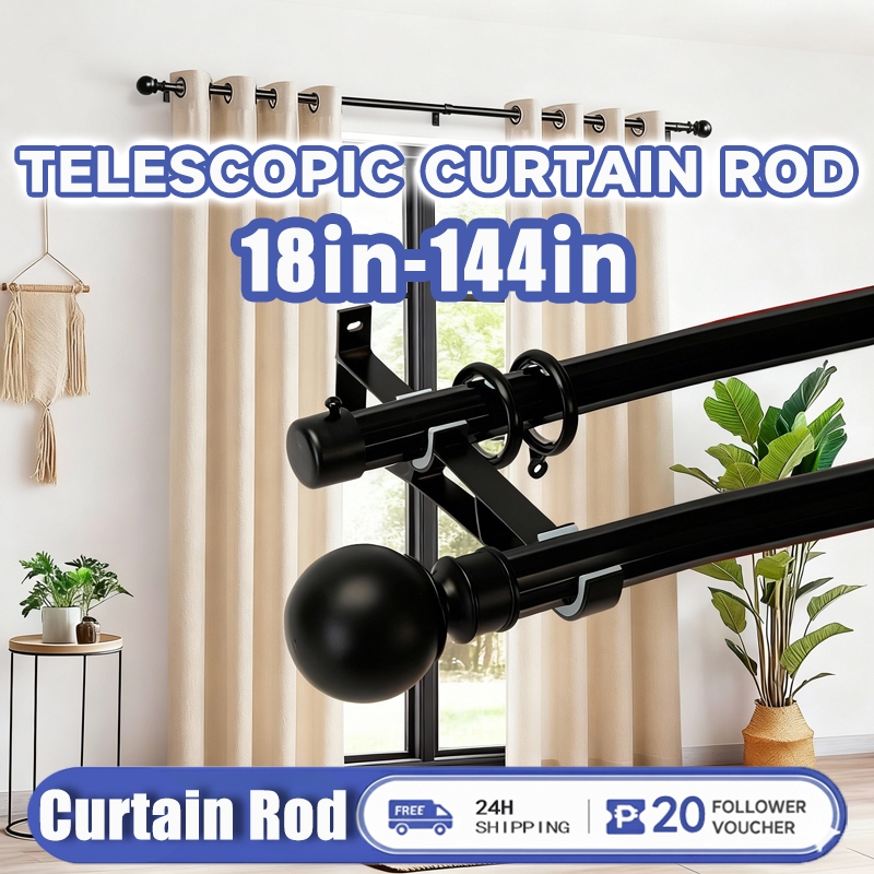 144 Inch Curtain Rod Carbon Steel Roman Retractable Adjustable Drapery ...