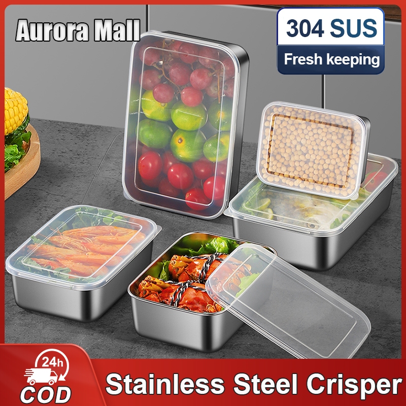 Aurora 304 Stainless Steel Box Kitchen Food Storage Container Tray ...