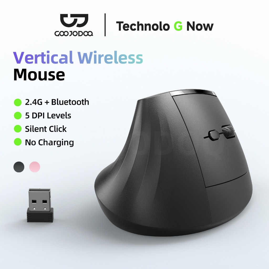 GOOJODOQ 2.4GHz Dual Modes Wireless Mouse Bluetooth Ergonomic Silent ...