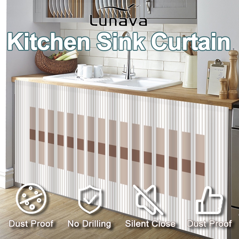 LUNAVA Thickened Kitchen Sink Curtain Short kurtina 100*70cm Lababo ...