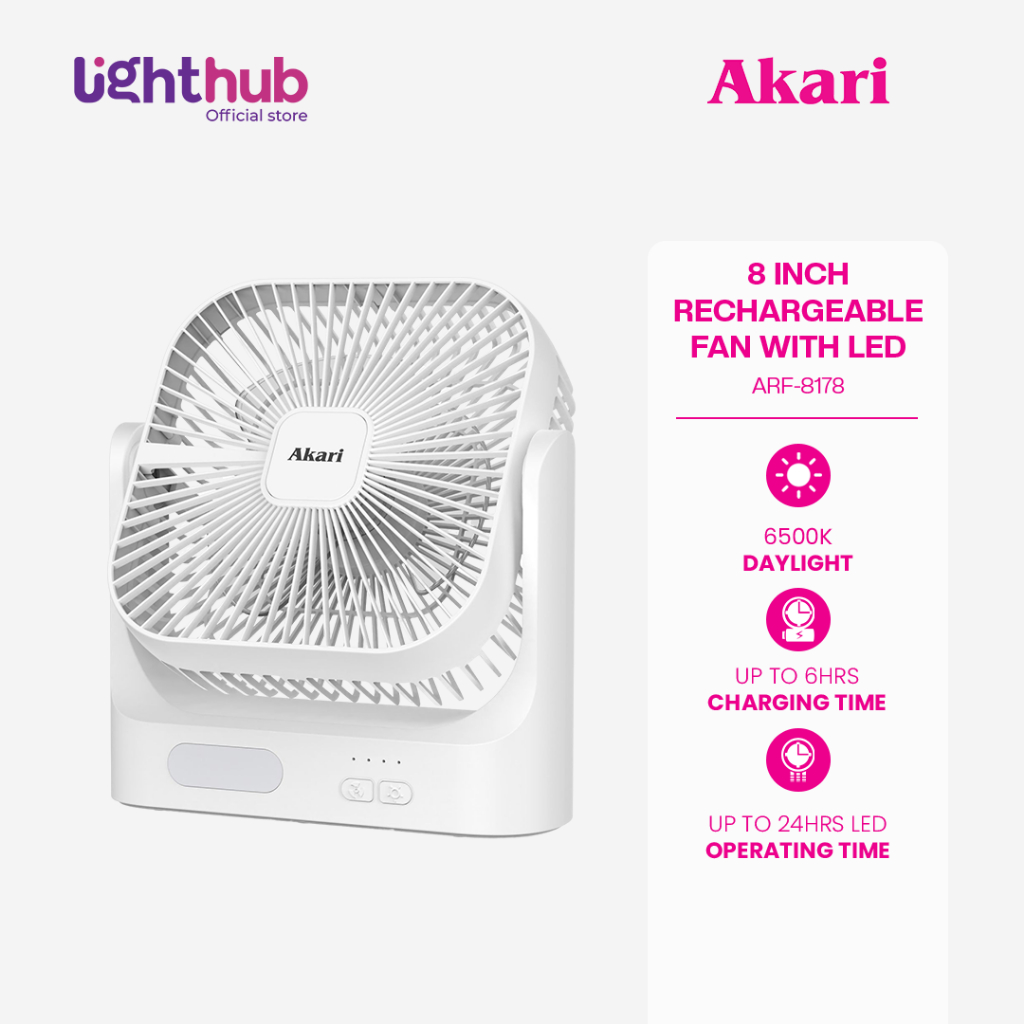 Akari 8" Rechargeable fan with led light (ARF-8178) | Shopee Philippines