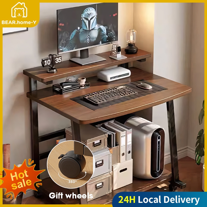Double layered desktop computer desk Bedroom small desk Movable office ...