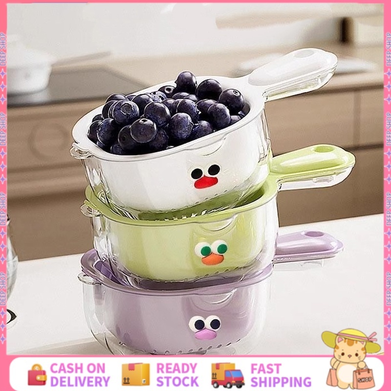 Double-Layer Cartoon Plastic Fruit Basket Kitchen Drainer Basket Small ...
