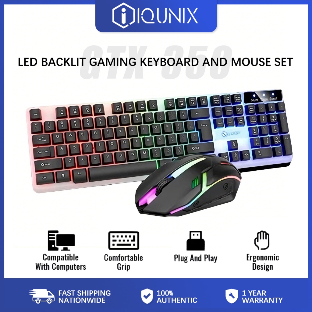 IQUNIX Gtx-350 Colorful Led Gaming Keyboard Mouse Set Illuminated ...
