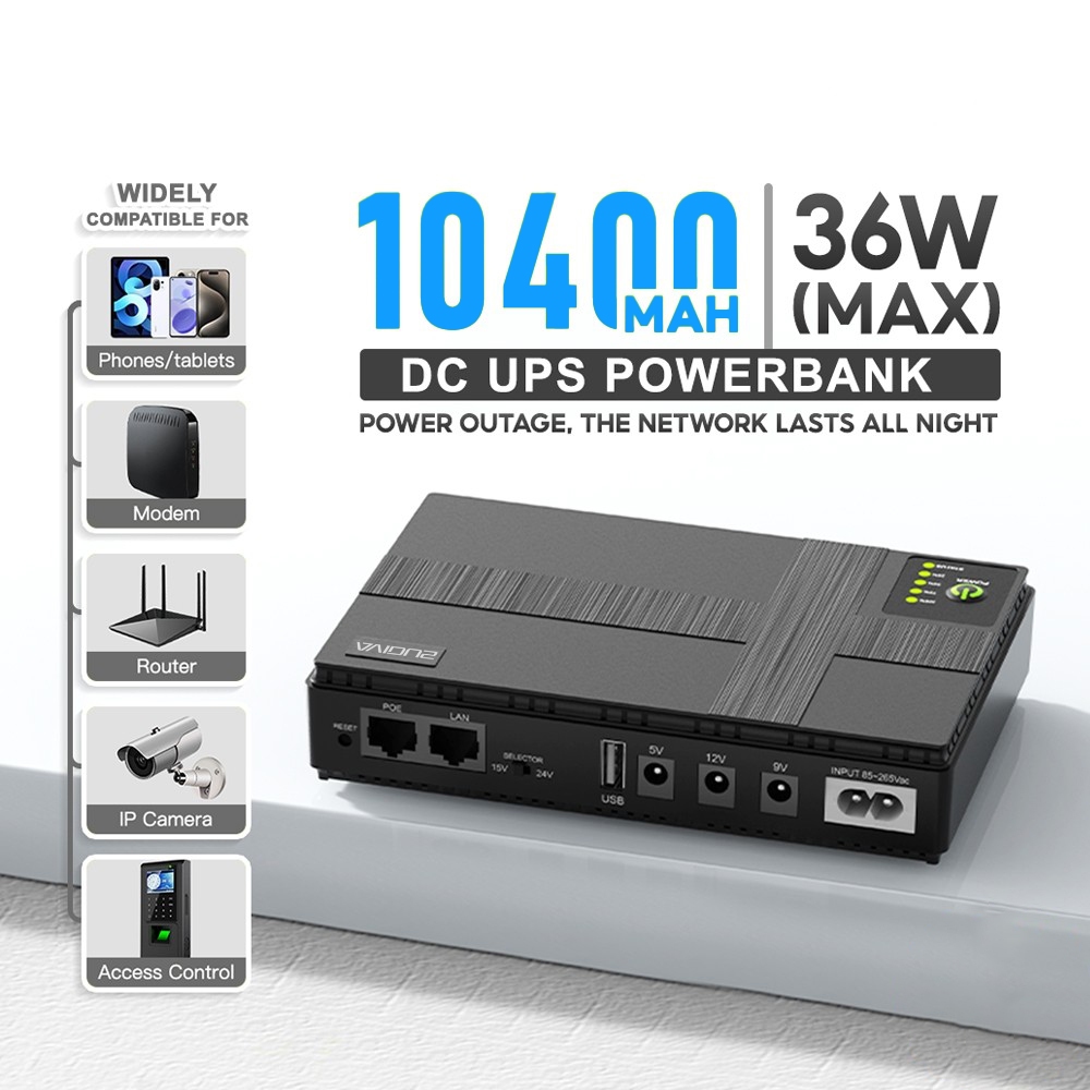 AVIDUS 10400mAh 36W Mini UPS Power for CCTV Camera Wifi Router Modem ...