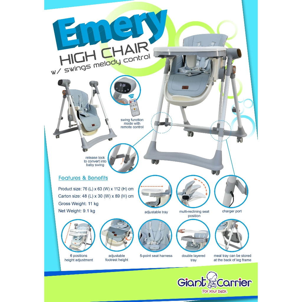 Giant Carrier – Emery High Chair – Convertible swing, remote control ...