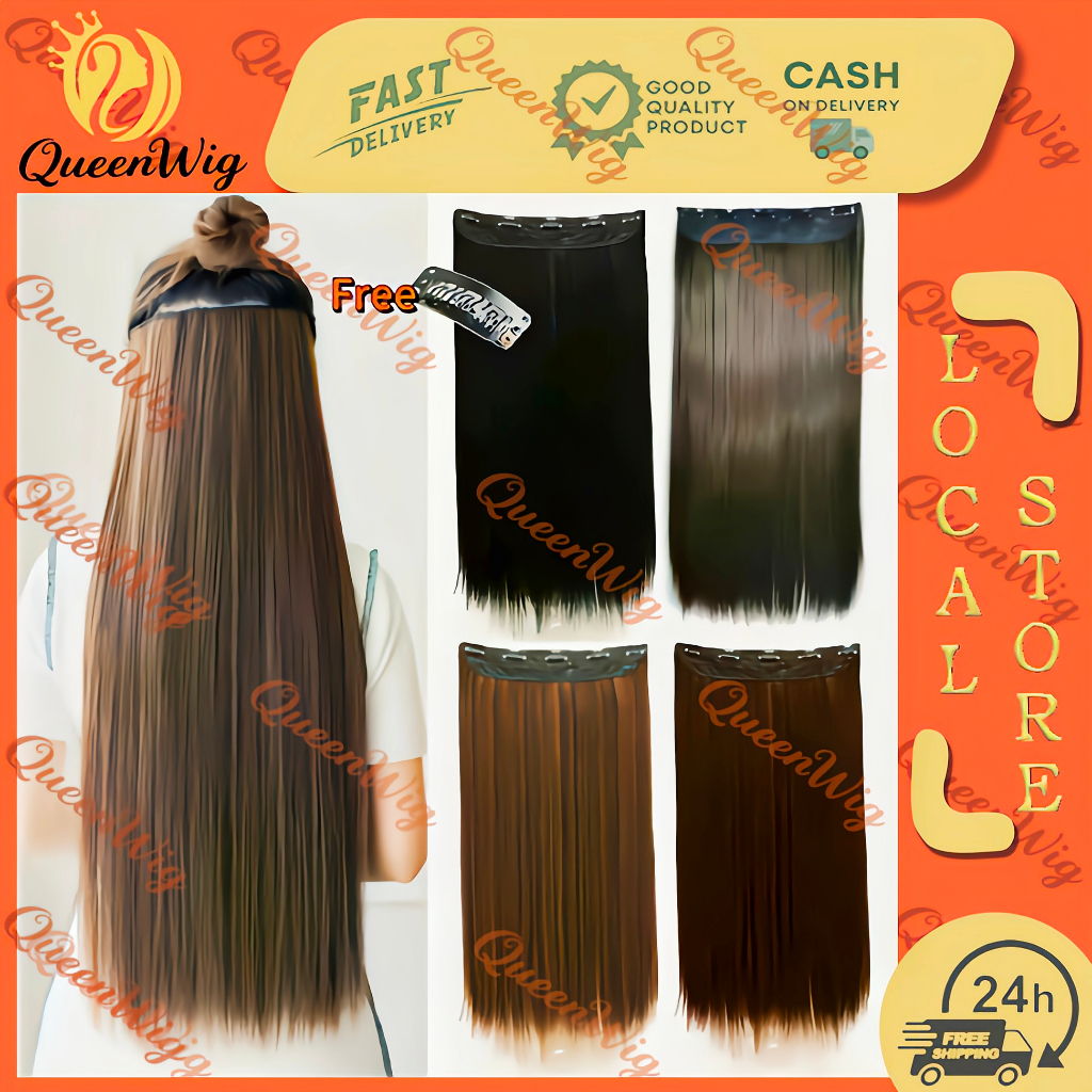 【COD】60CM Long Straight Hair Extensions Wig 5Clips on Hair One Pieces ...