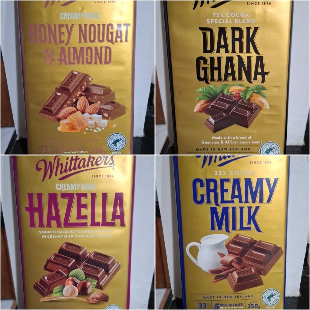 Whittakers Creamy Milk, Hazella, Dark Ghana and Honey Nougat & Almond ...