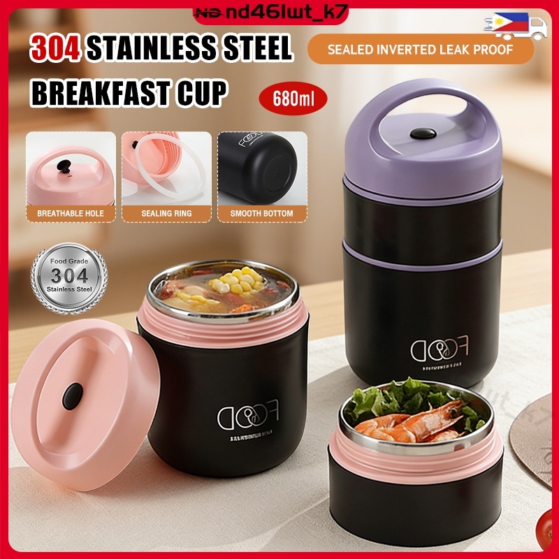 【COD】2-Layer Soup Bentgo Lunch Box 680ML breakfast cup Thermal ...