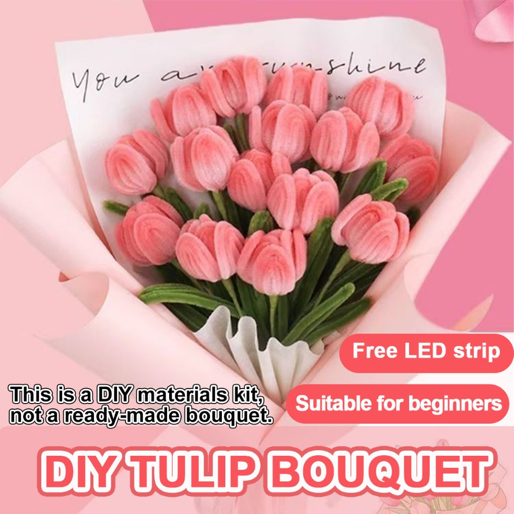 DIY Fuzzy Wire Tulip Bouquet Kit 16/32pcs | 100Pcs Fuzzy Wire Flowers ...