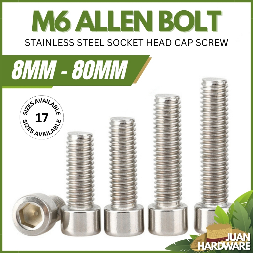 M6 Allen Bolt Stainless Steel 6mm Thread Socket Head Cap Screw Bolts ...