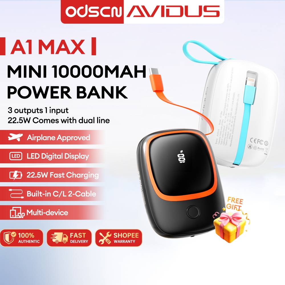 ODSCN x AVIDUS A1 Max 10000mAh 22.5W Built-in Dual Cable Portable ...