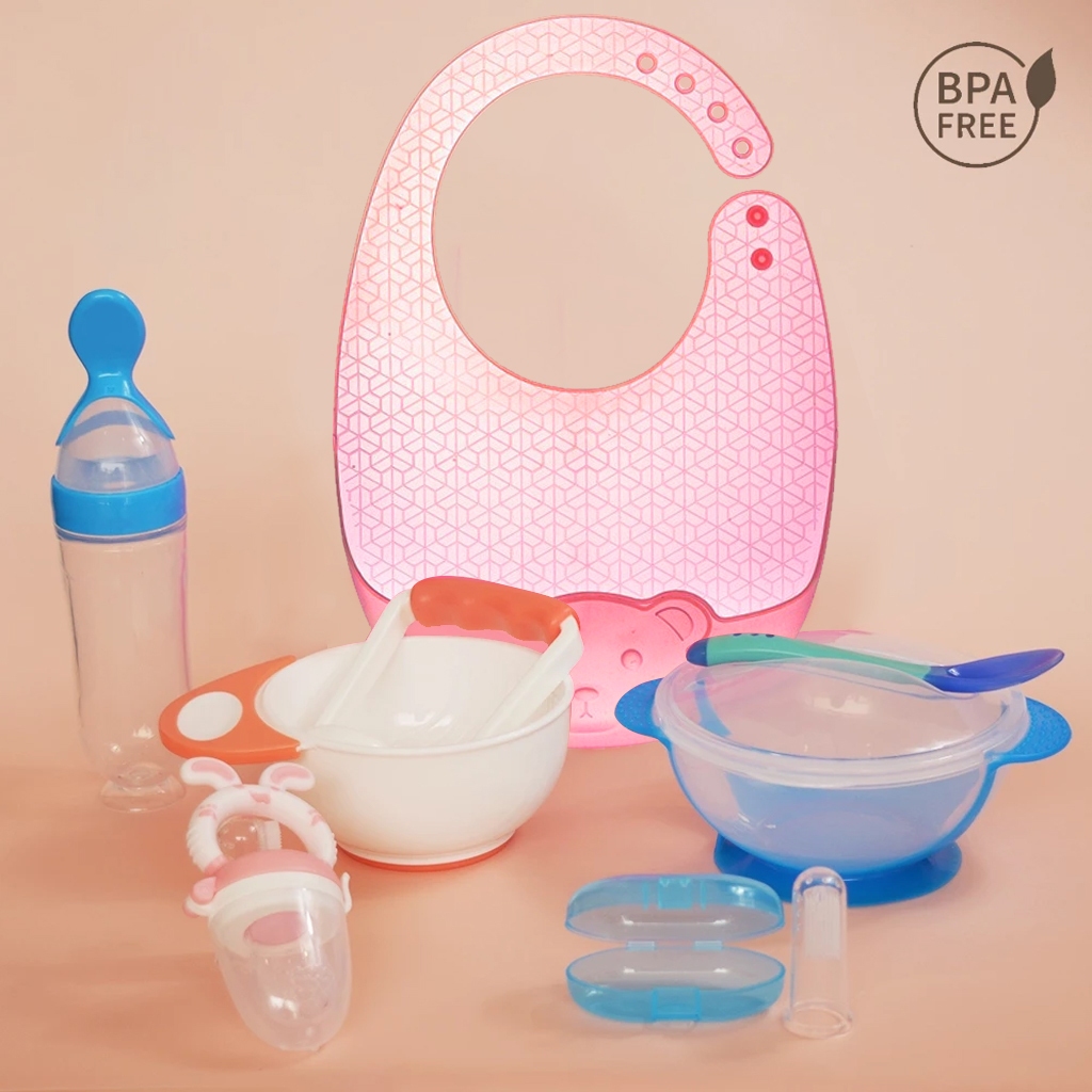 Silicone Baby Feeding Essential Feeder Bowl Spoon Pacifier Silicone bib ...