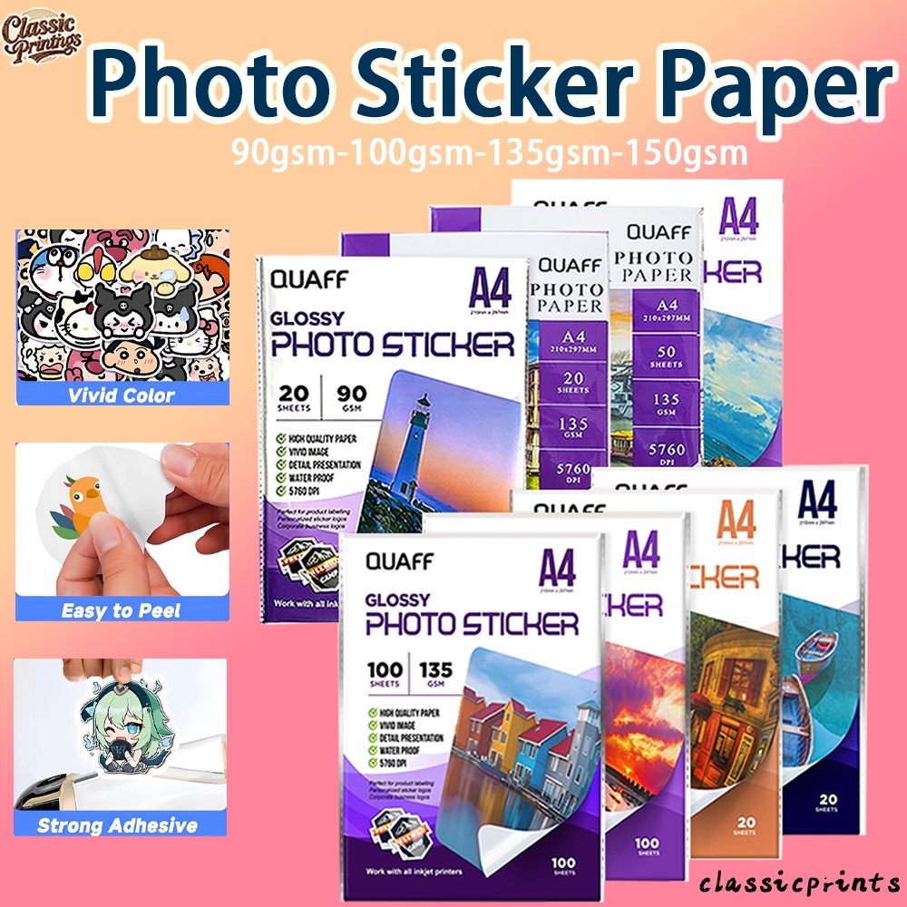 QUAFF Photo Sticker Paper Glossy 90Gsm & 100Gsm&135Gsm&150Gsm A4 Size ...