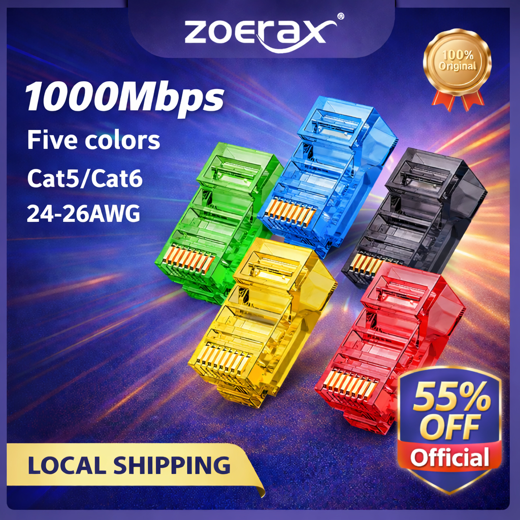 ZoeRax RJ45 Cat6 Pass Through Connector EZ Crimp Modular Plug for Solid ...