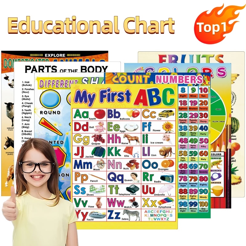 Big Size Chart For Kid Educational Set 32 Pcs Numbers Alphabet Chart ...