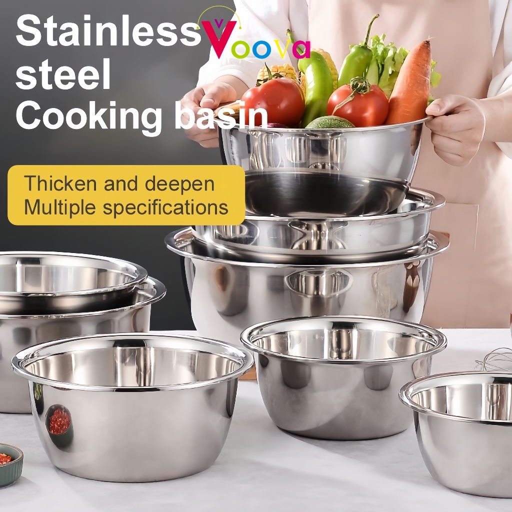 Thickened Stainless Steel Mixing Bowl | Deepened Cylindrical Baking ...