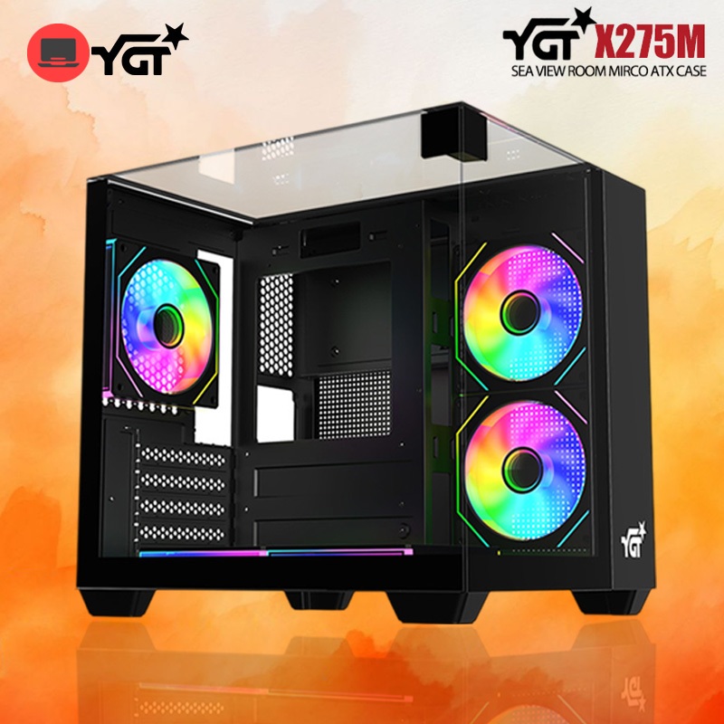 YGT X275M Panoramic PC Case With Three Sided Tempered Glass Computer ...