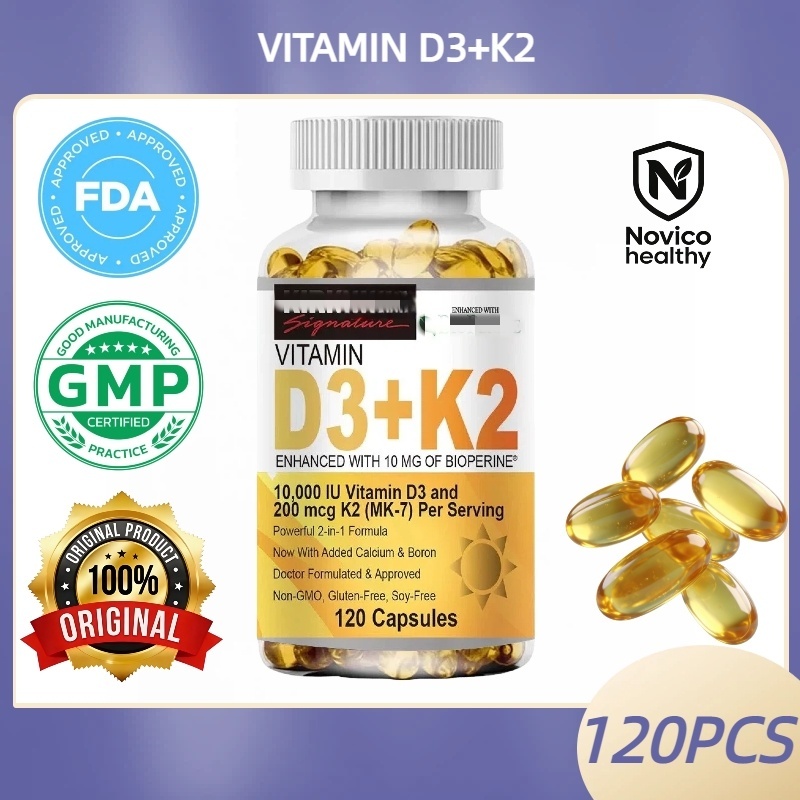 Vitamin D3 K2 10000 IU (250mcg) with 200mcg K2 MK7 and BioPerine Immune ...