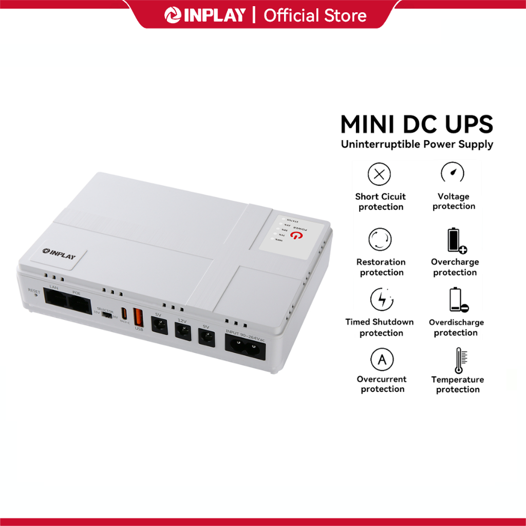 INPLAY Mini DC UPS Uninterruptible Backup Power Supply 5V/9V/12V For ...