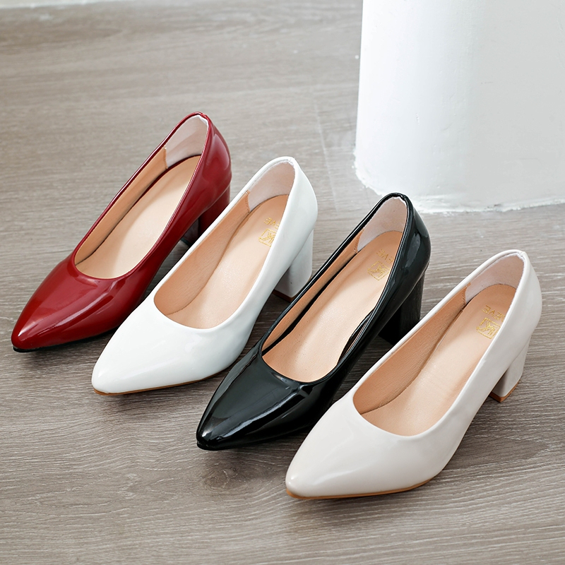 「KAEVE」2 inch classic glossy leather pointed toe heels for women school ...