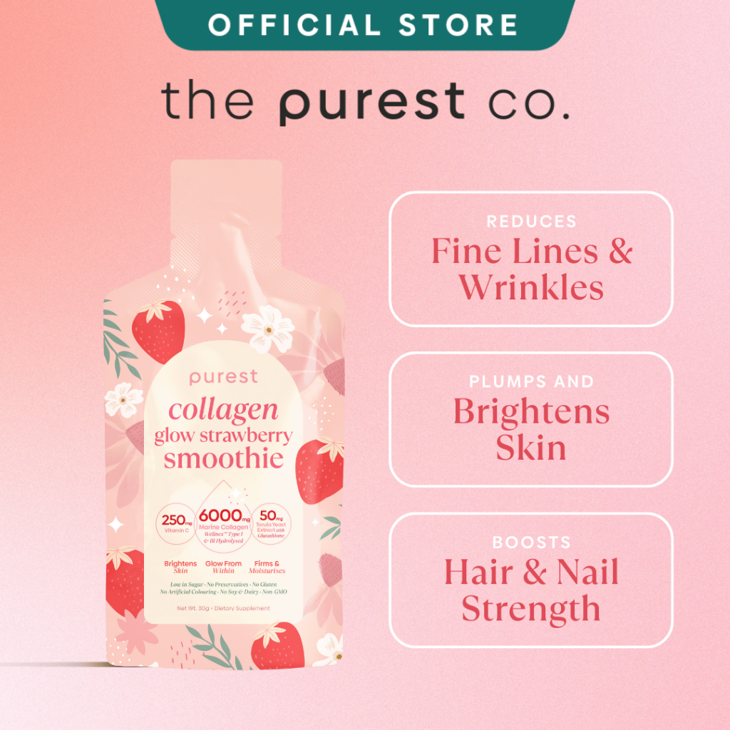 Purest Co Collagen Glow Strawberry Smoothie (For Radiant, Youthful Skin ...