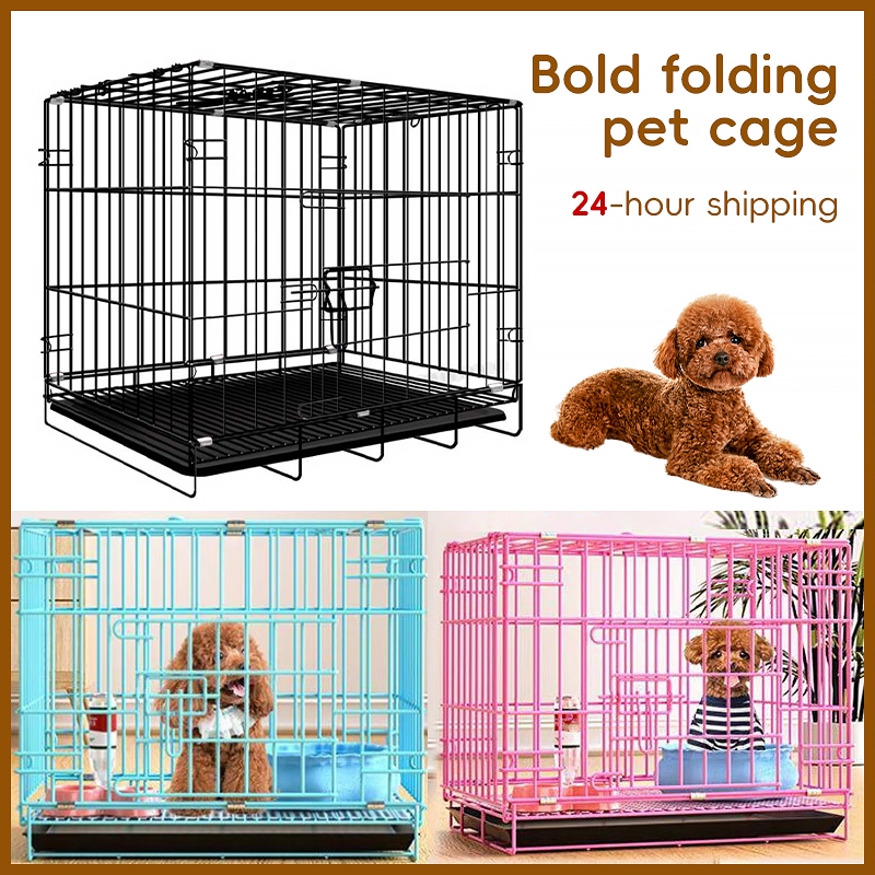 Foldable Dog Cage Pet Cage with Poop Tray Heavy Duty Dog cat cage ...